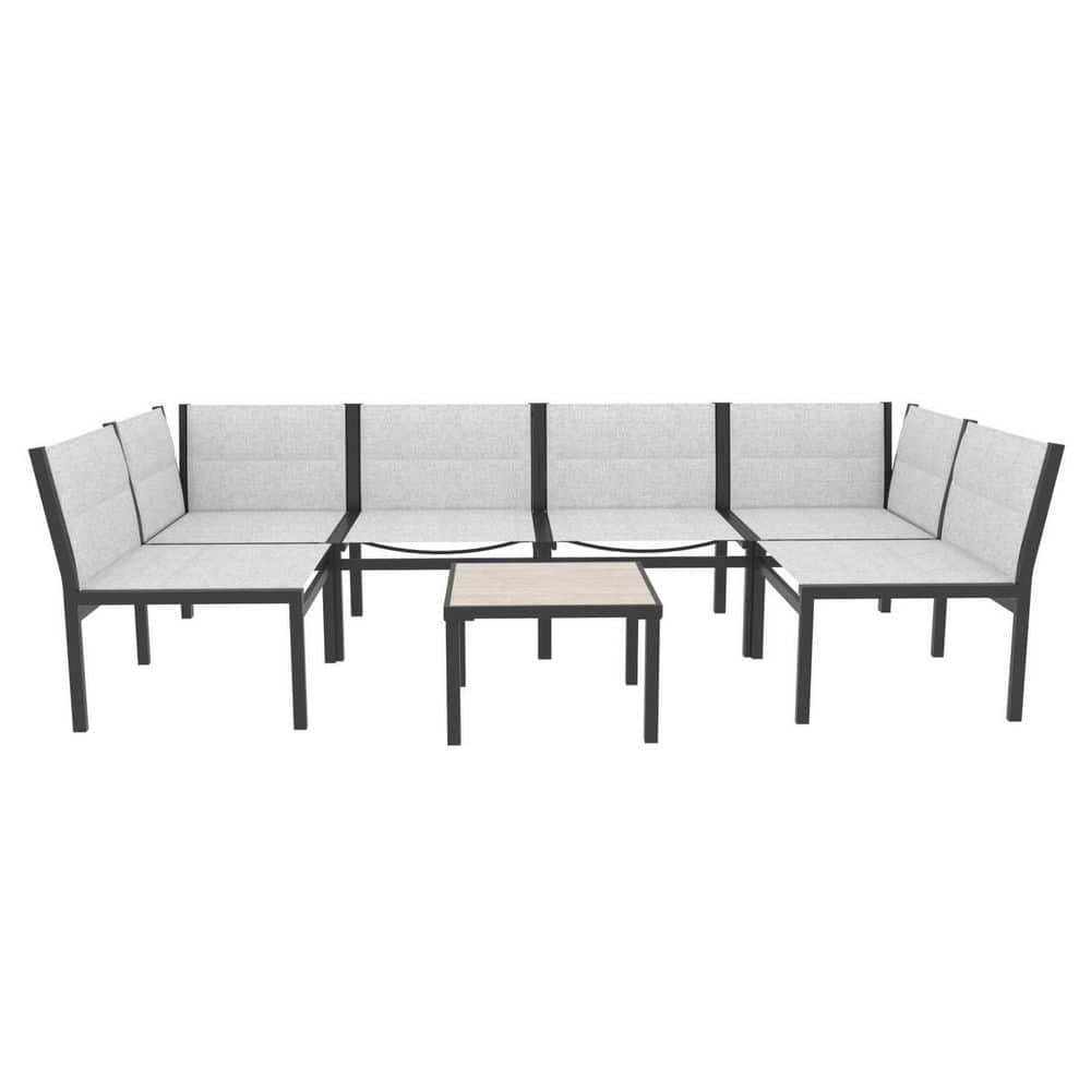 Tenleaf 7-Piece Metal Patio Conversation Set with Gray-White Seat, Coffee Table FCBF15-486 - The ...
