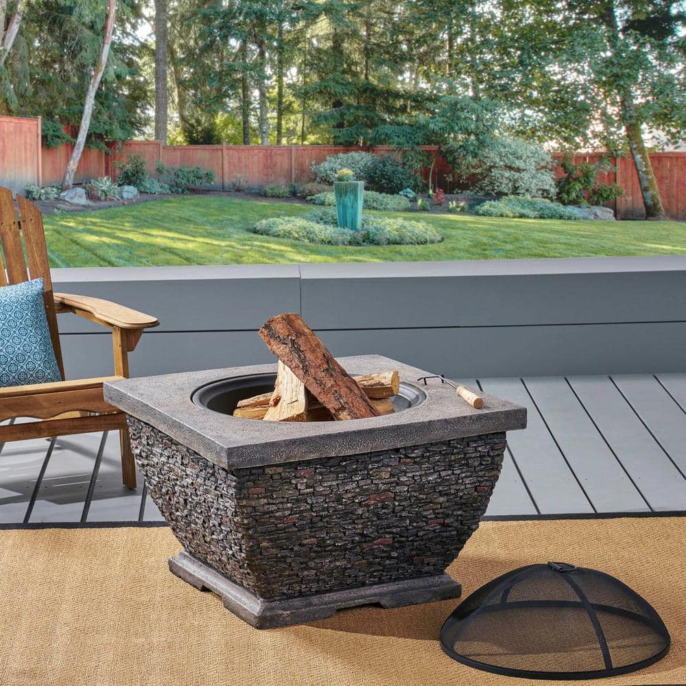 Noble House Karina 32 in. x 20 in. Square Concrete Wood Burning Outdoor ...