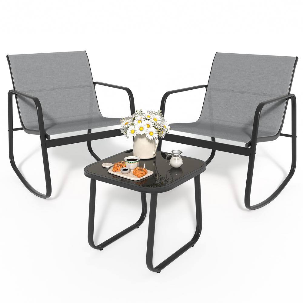 DEXTRUS 3-Piece Patio Outdoor Furniture Bistro Set with Rocking Bistro ...