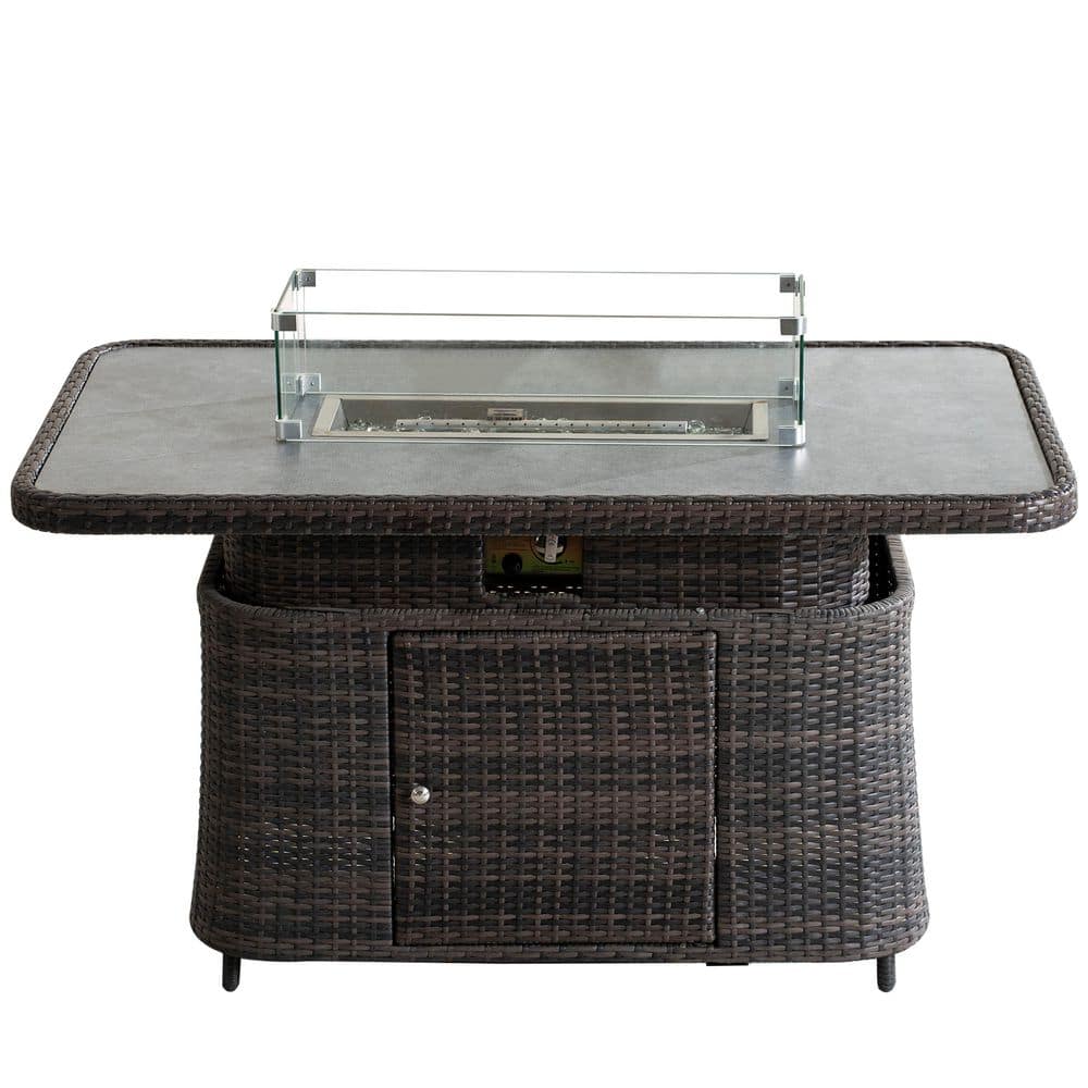 moda furnishings Ebba Aluminum Wicker Adjustable Height Fire Pit Table ...