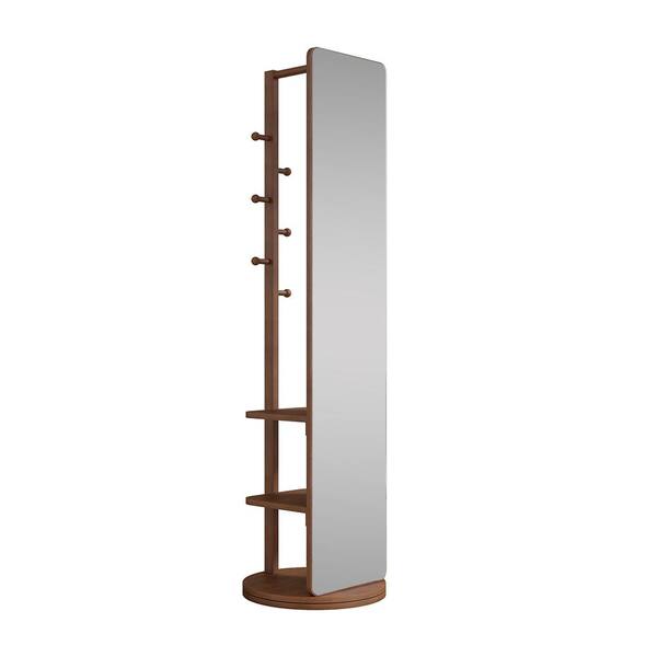 Walnut Brown 19.69 in. W x 68.80 in. H Wood Full-Body Mirror, Coat Rack ...