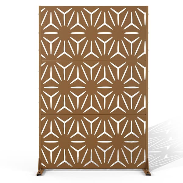 TUYOHW 47 in. W x 71 in. H Brown Metal Privacy Screen for Deck, Balcony ...