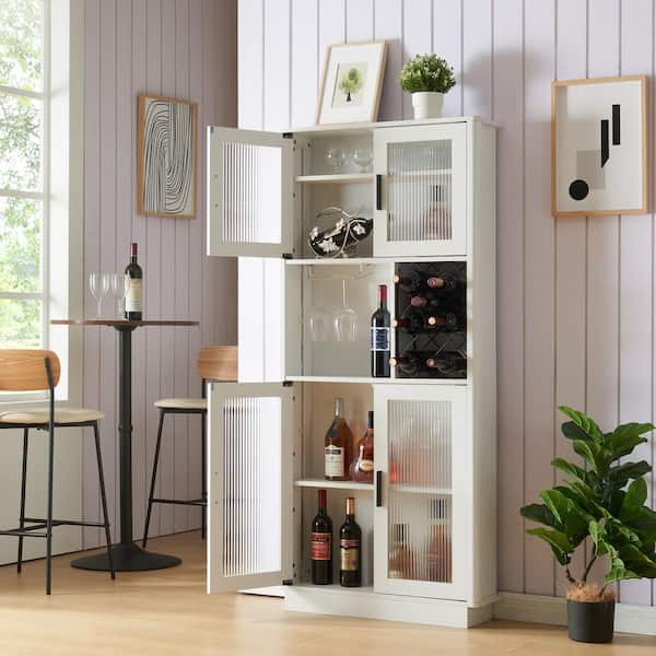 LED Wine Bar Cabinets with Wine Rack Wine Bottle Rack Storage Cabinet for Room Narrow White