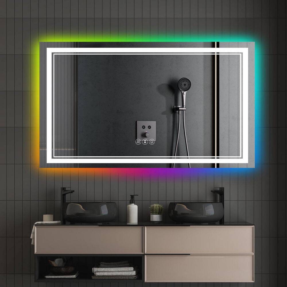 White 60 in. W x 30 in. H LED Frameless Wall Mirror Rectangle Vanity ...