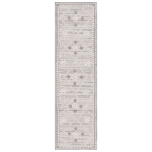 SAFAVIEH Global Light Gray/Ivory 2 ft. x 8 ft. Aztec Diamond Indoor ...