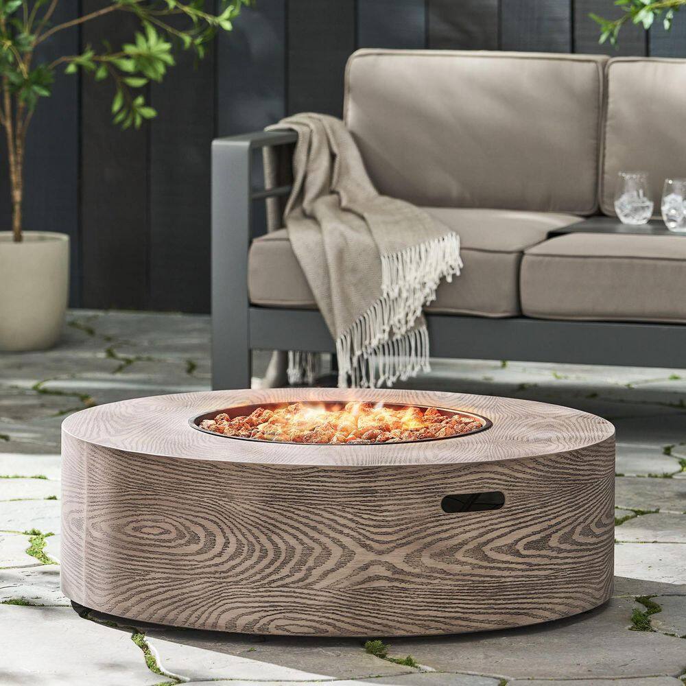 ToolCat 38 in. W x 12 in. H Aidan Round Iron Propane Fire Pit Table-50,000 BTU Tank Outside in ...