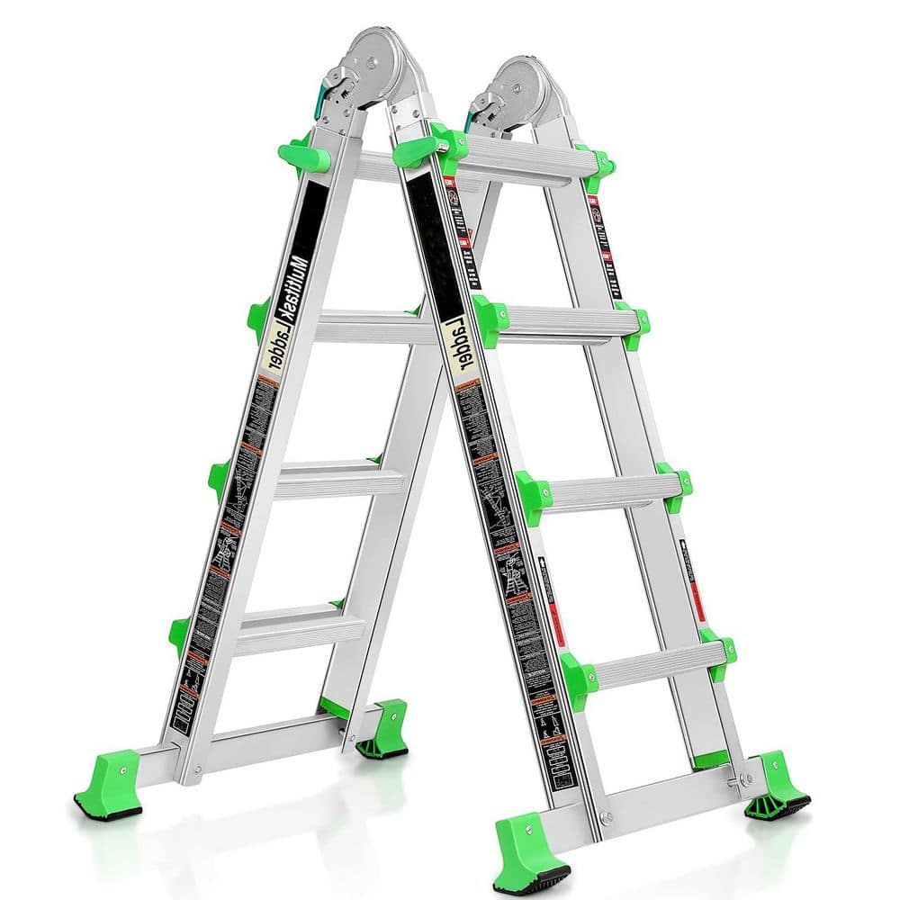 KIWDZFU 14 ft. Aluminum Multi Position Telescopic Ladder Type Anti-Slip ...