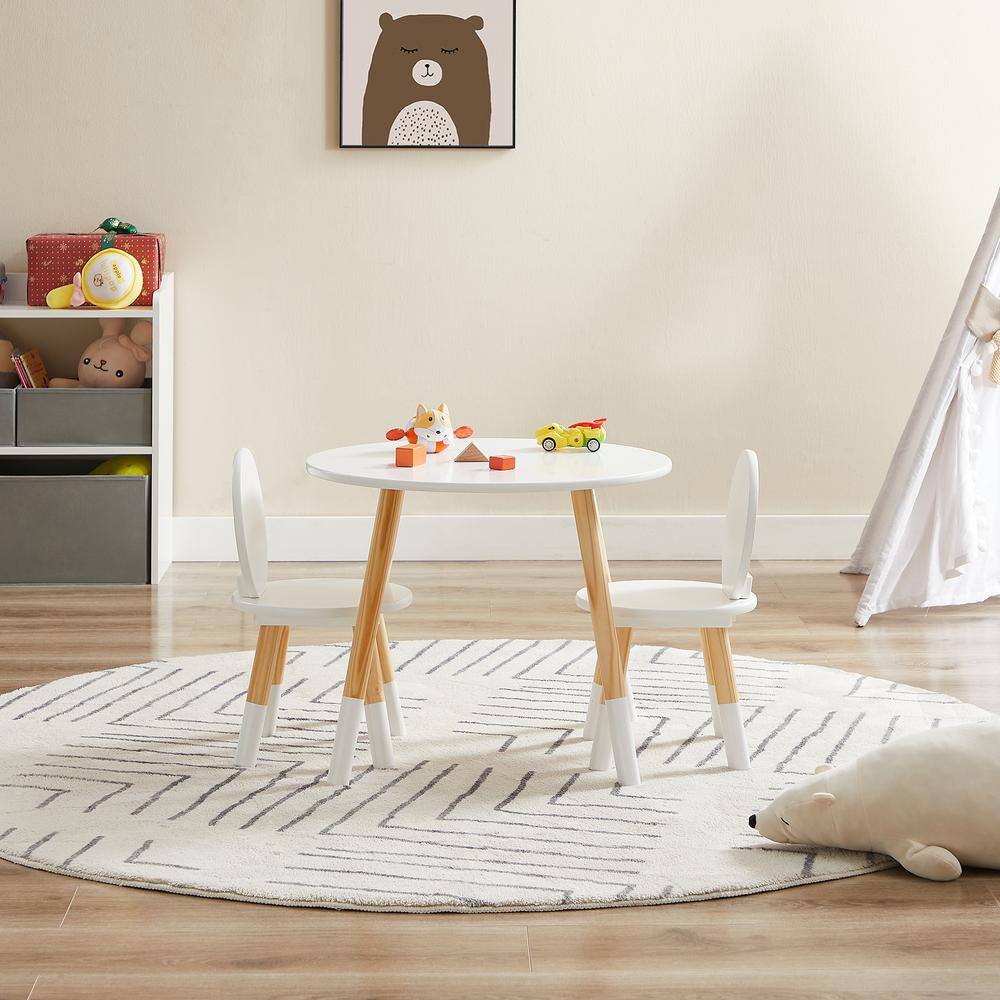 VECELO Modern Kids Round Table and Chairs Set, 3-Piece White Top ...