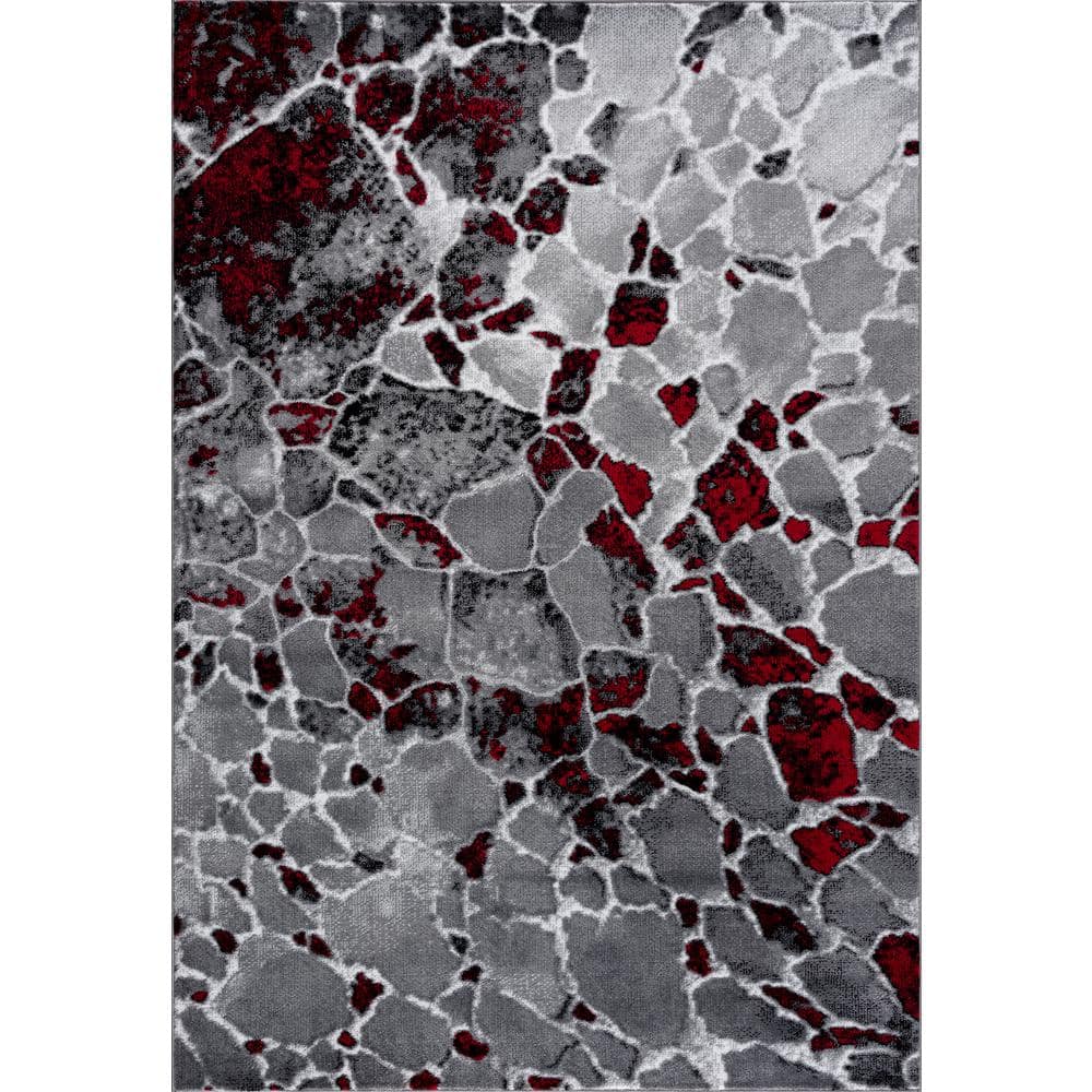 Abani Home Arto Grey/Red 8 ft. x 10 ft. Contemporary Granite Area Rug ...