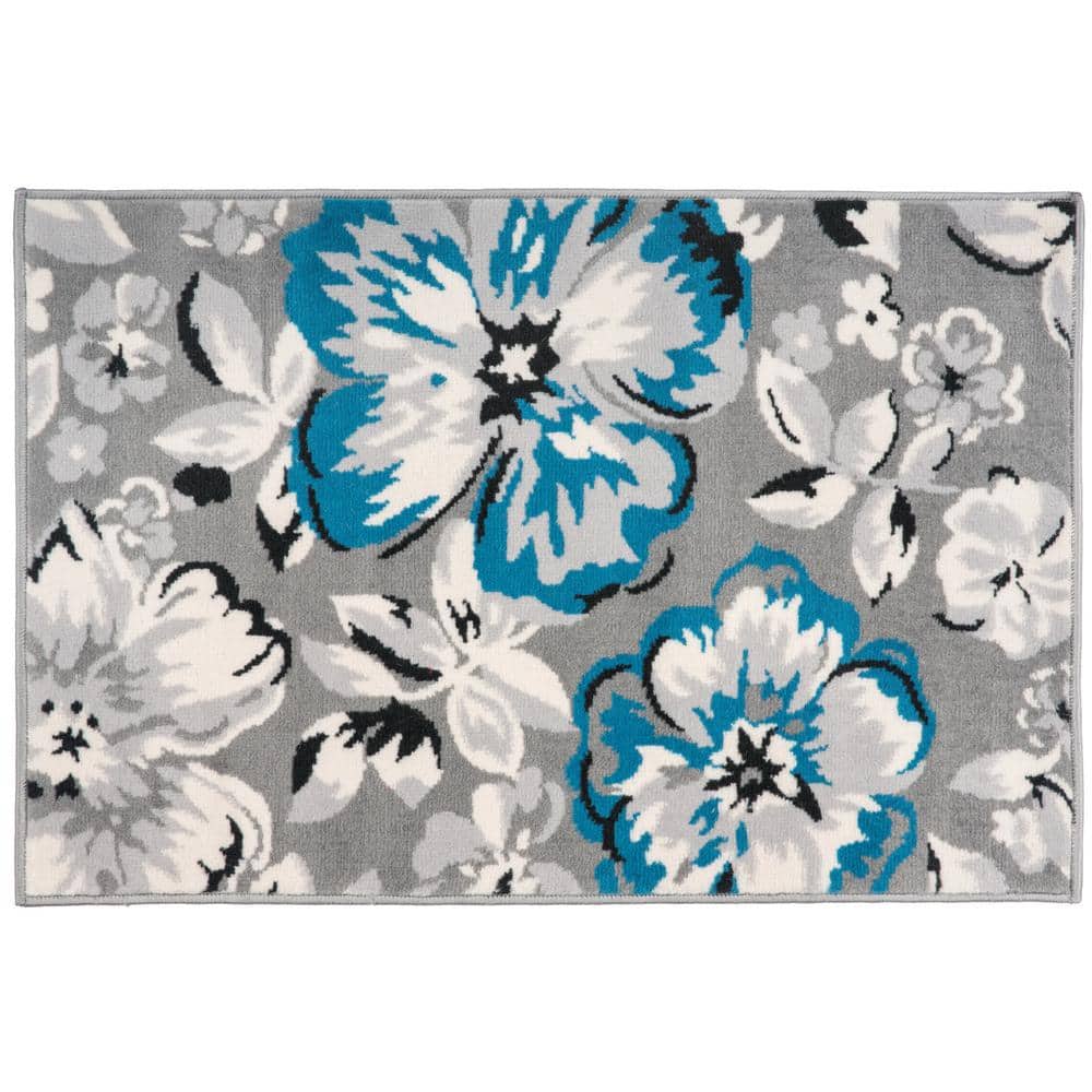 World Rug Gallery Modern Comtemporary Floral Design Blue 2 ft. x 3 ft ...
