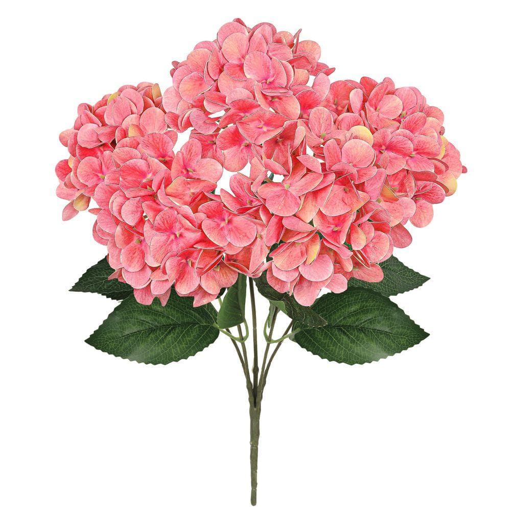 LIVING LUXURY 18 in. Coral Pink Natural Touch Artificial Hydrangea ...