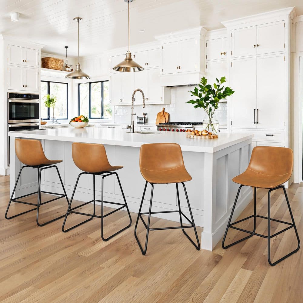 OrangeOne Alex 34.5 in. Whisky Brown Faux Leather Bar Stools 360 ...