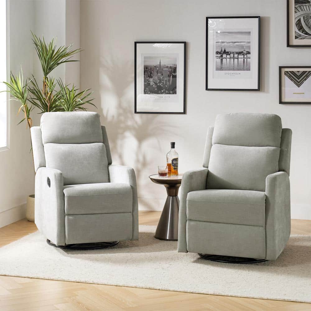 JAYDEN CREATION Luis Grey Fabric Upholstered Swivel Manual Rocking ...