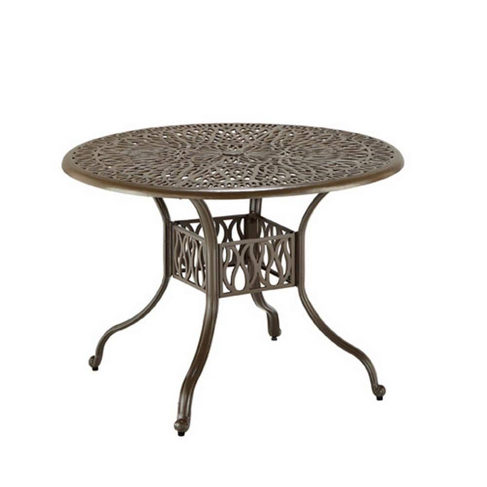 HOMESTYLES Capri 42 in. Taupe Tan Brown Round Cast Aluminum Outdoor ...