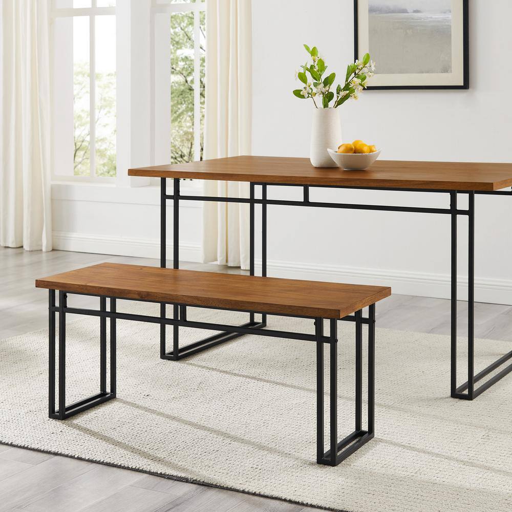 Welwick Designs 44 in. Walnut Wood Veneer and Metal Leg Modern Dining ...