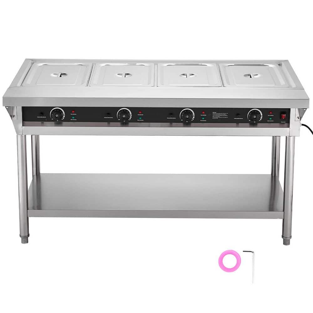 SVOPES 4-Pan Electric Food Warmer, 450 W x 4 Stainless Steel Steam Table with Independent ...