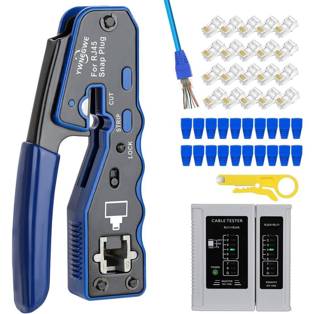 Lukyamzn RJ45 Crimp Tool Kit Pass Thru Ethernet Crimper for Cat5e Cat6 ...
