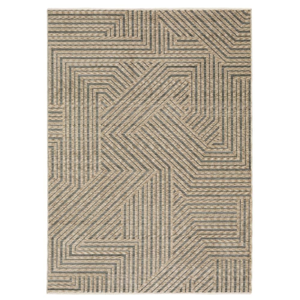 AVERLEY HOME Eclipse Beige/Gray 2 ft. x 8 ft. Geometric Stripe Polyester Fringe-Edge Indoor ...