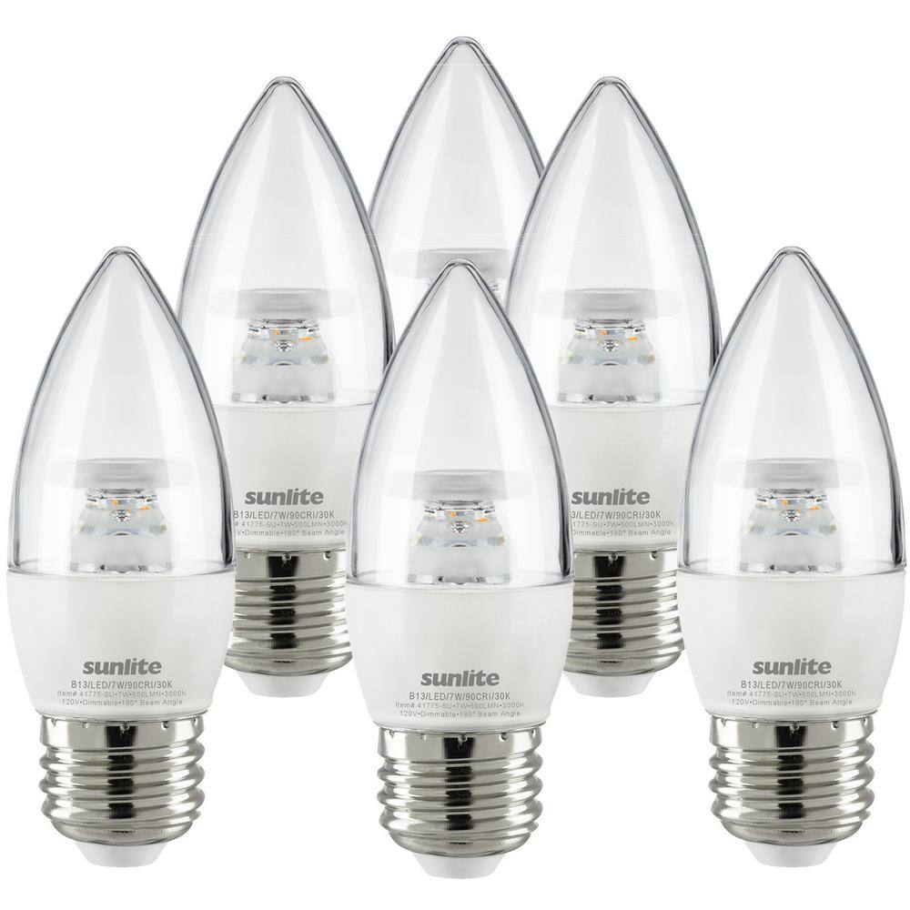 Sunlite 60-Watt Equivalent B13 Energy Star Dimmable ETL Listed E26 Base LED Clear Chandelier ...