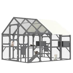 Thanaddo Outdoor Large Wooden Walk-in Cat House Cat Run Enclosure Cat ...