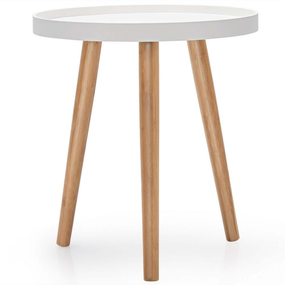 ANGELES HOME 16 in. Round White End Side Table with Bamboo Legs M67 ...