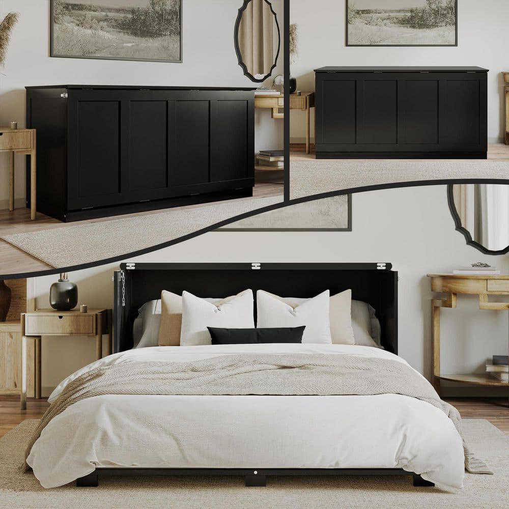 AFI Westfield Black Wood Frame Queen Low Profile Murphy Bed Chest with ...
