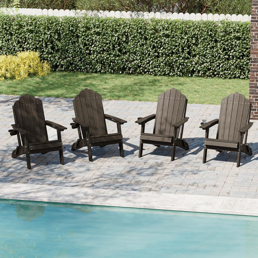 Sonkuki Brown Plastic Foldable HDPE Adirondack Chair with Cup Holder ...