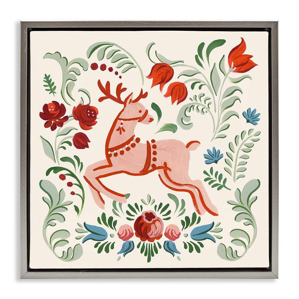 Stupell Industries Festive Floral Reindeer by Victoria Barnes 1 Piece ...