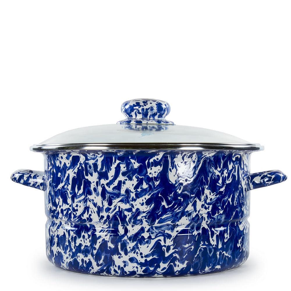 Golden Rabbit Cobalt Swirl 6 qt. Enamelware Stock Pot with Glass Lid ...
