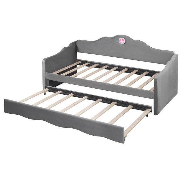 Nestfair Gray Twin Size Upholstered Daybed with Wave-Shaped Trundle ...