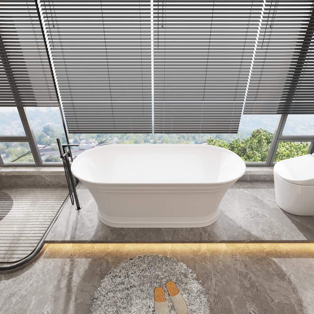 FORCLOVER 59 in. x 31 in. Freestanding Soaking Bathtub with Center ...