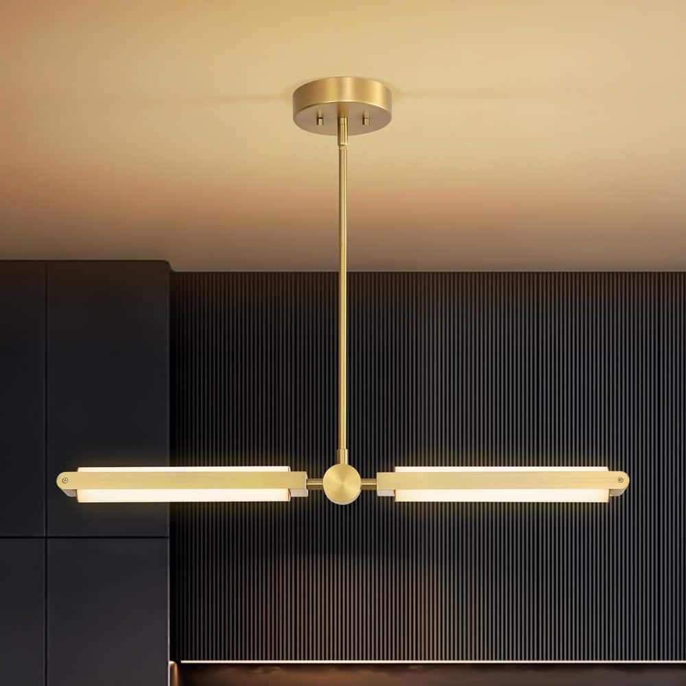 Rennnsan Draquan 2-Light Contemporary Linear Brushed Gold Dimmable ...