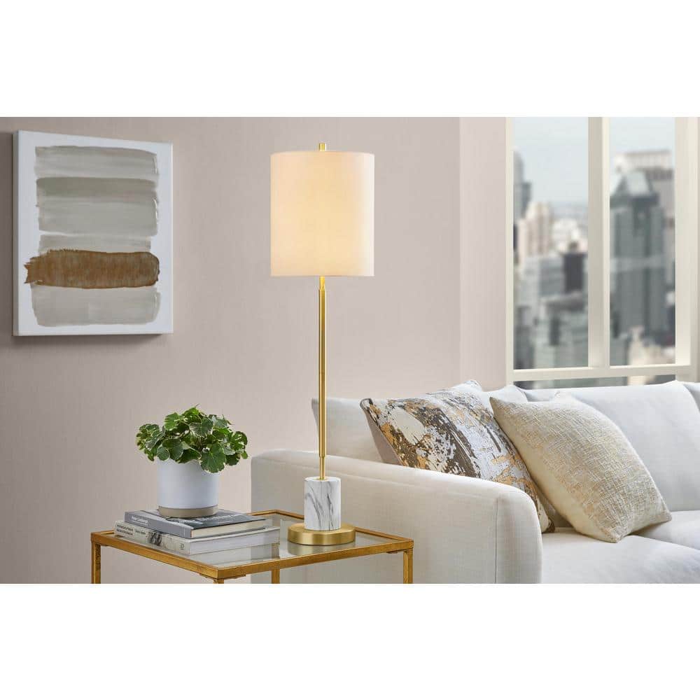 Hampton Bay Ashton 34 in. White Table Lamp with Marble Base ...