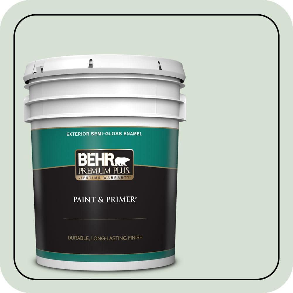 BEHR PREMIUM PLUS 5 gal. #S410-1 River Mist Semi-Gloss Enamel Exterior ...