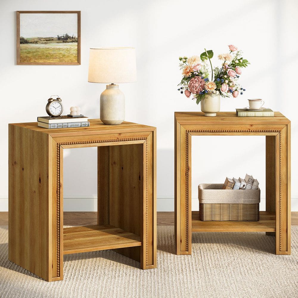 BYBLIGHT Kerlin 19.7 in. Brown Rectangle Solid Wood Side Table for ...