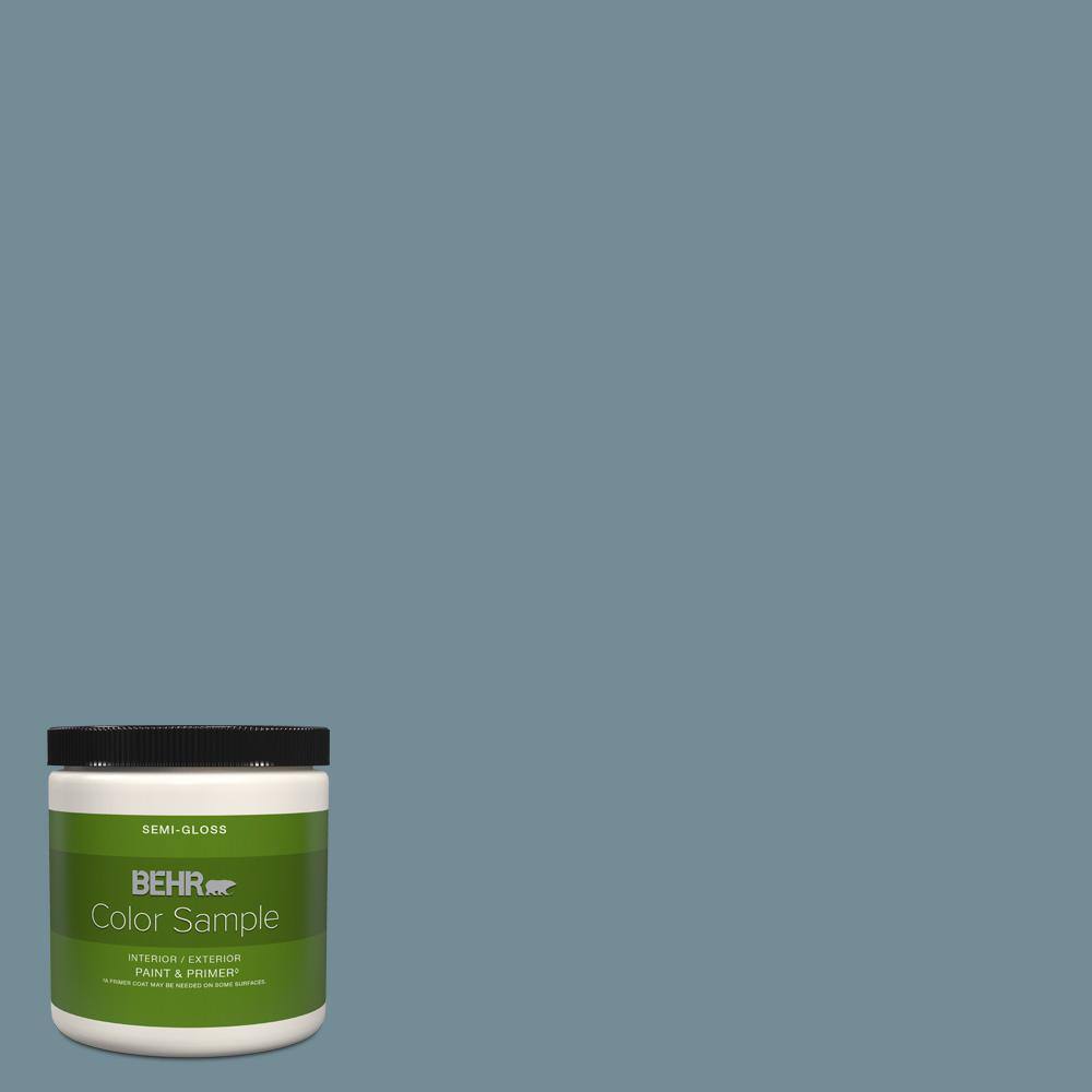 BEHR PREMIUM PLUS 8 oz. #QE-54 Shaker Blue Semi-Gloss Interior/Exterior ...