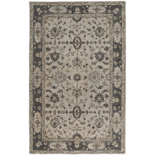 HomeRoots 4 ft. x 6 ft. Gray, Ivory Floral Area Rug 2000511272 - The ...