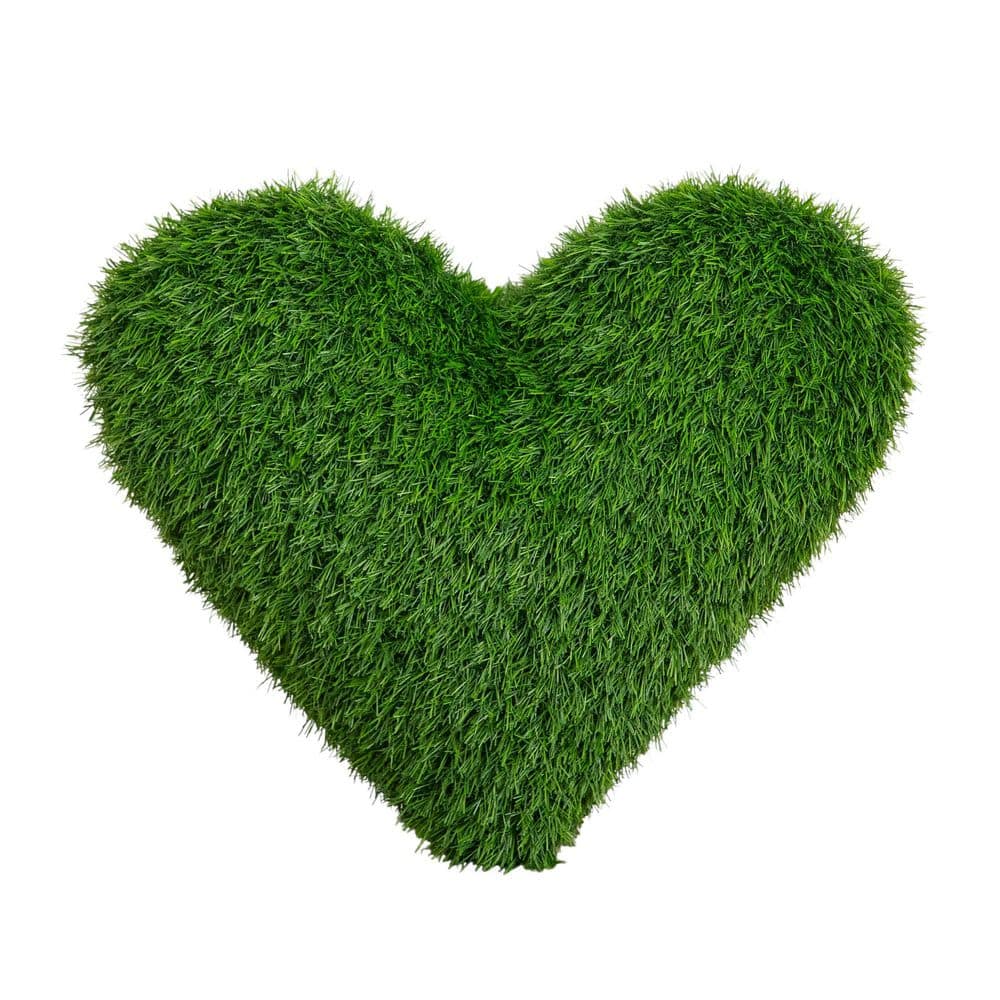 Nearly Natural 19 in. UV Resistant Artificial Heart Shaped Grass Pillow ...