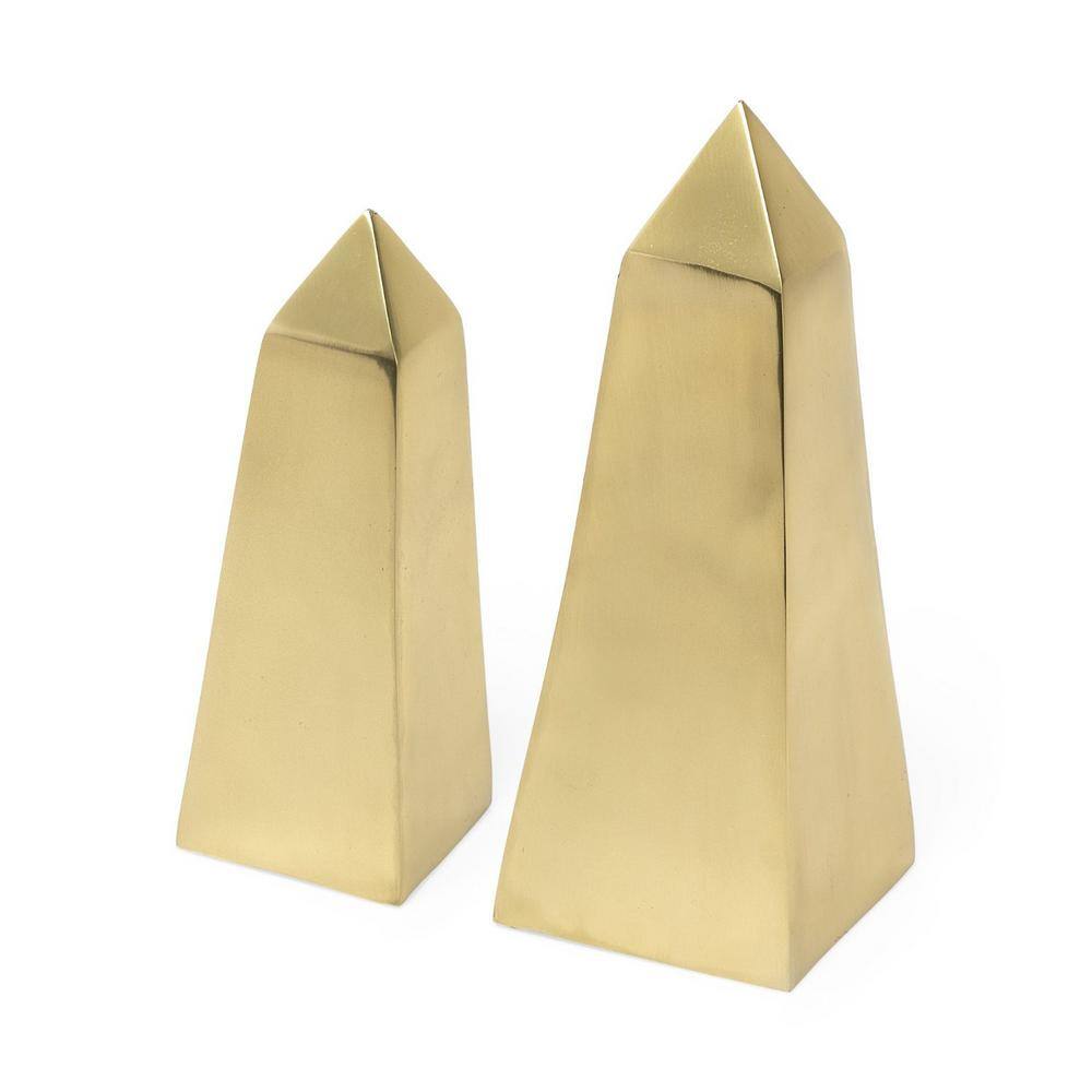 HomeRoots 11 in. Gold Metal Elongated Pyramid Geometric Decor (Set of 2 ...