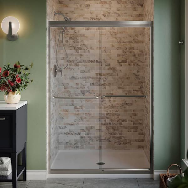 KOHLER Lively 45-48 in. W x 70 in. H Frameless Sliding Shower Door in Brushed Nickel with 1/4 ...