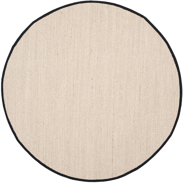 SAFAVIEH Natural Fiber Marble/Black 6 ft. x 6 ft. Woven Border Round ...