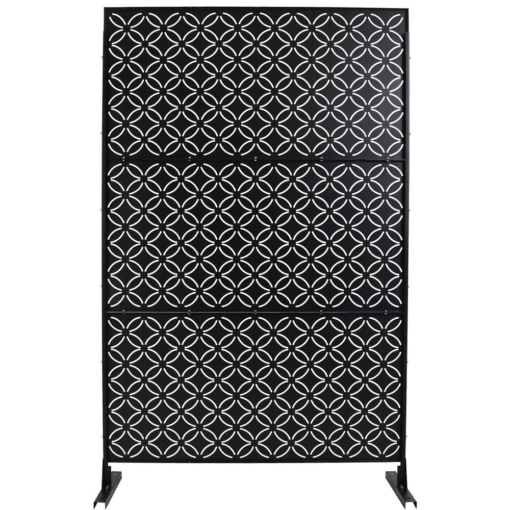 Zeus & Ruta 6.3 ft. H x 4 ft. W Black Metal Privacy Screen Freestanding ...