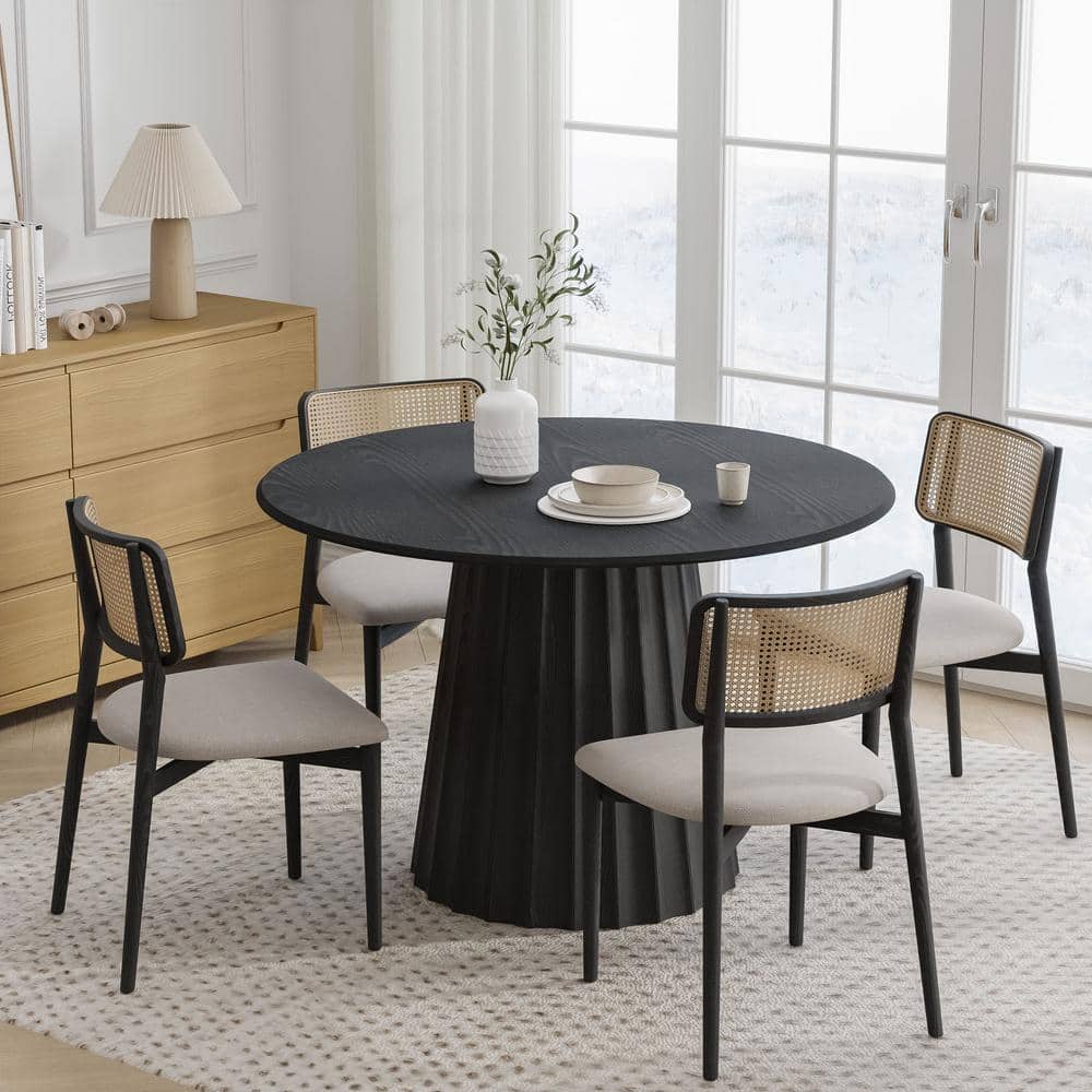 Dovelina 46 in. Soild Wood Black Pedestal Dining Table Round Kitchen Table Seats 4 HD-24092402 ...
