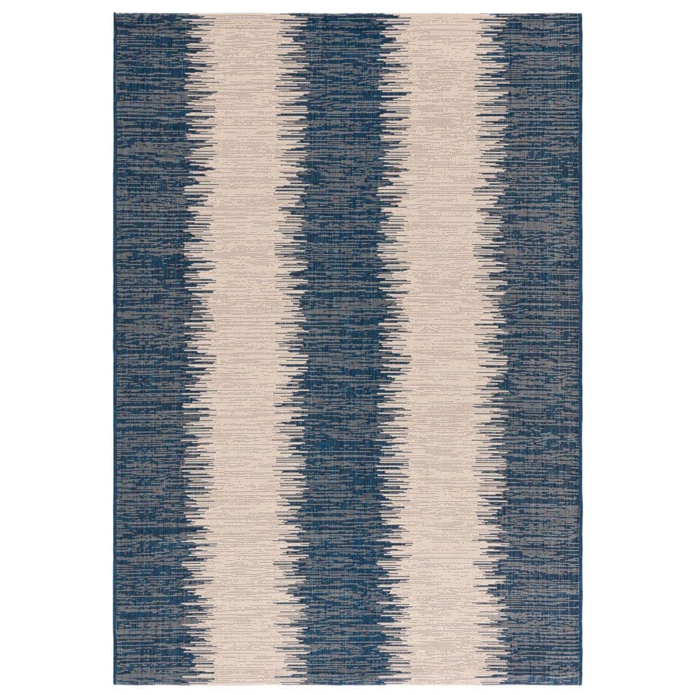 SAFAVIEH Courtyard Beige/Navy 7 ft. x 10 ft. Striped Modern Indoor ...