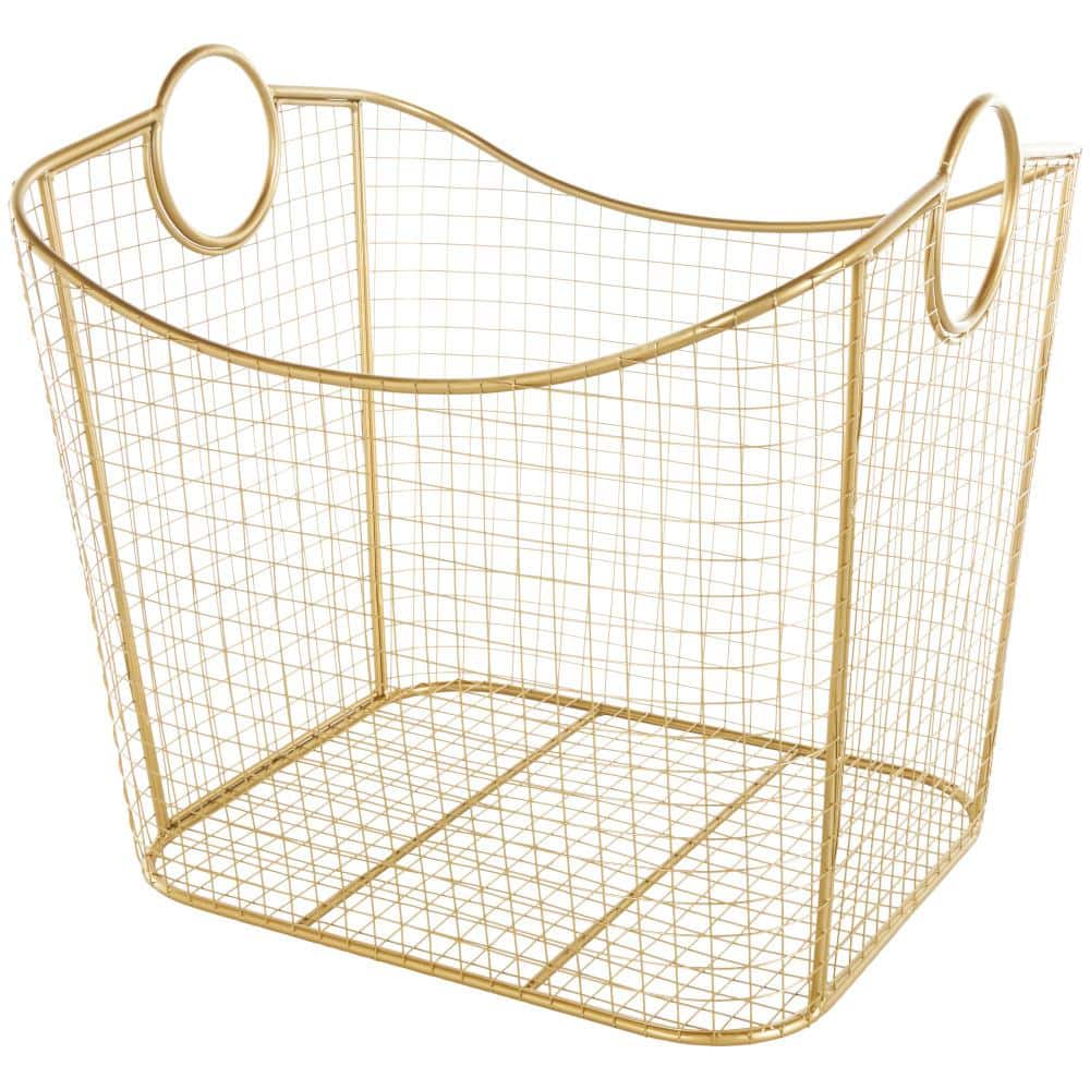 Litton Lane Gold Metal Deep Storage Basket with Round Handles 046313 ...