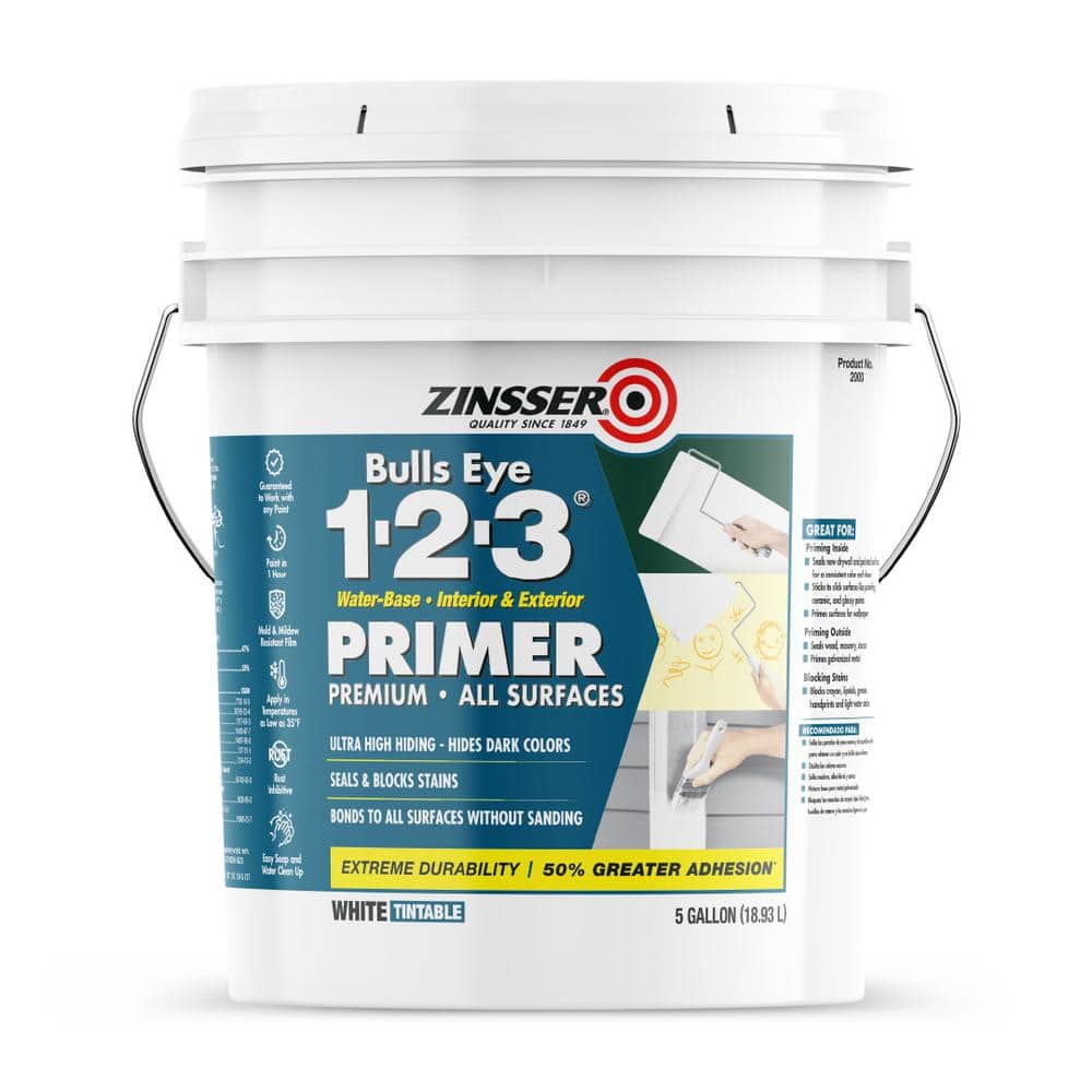 Zinsser Bulls Eye 1-2-3 5 Gal. White Water-Based Interior/Exterior Primer and Sealer 2000 - The ...