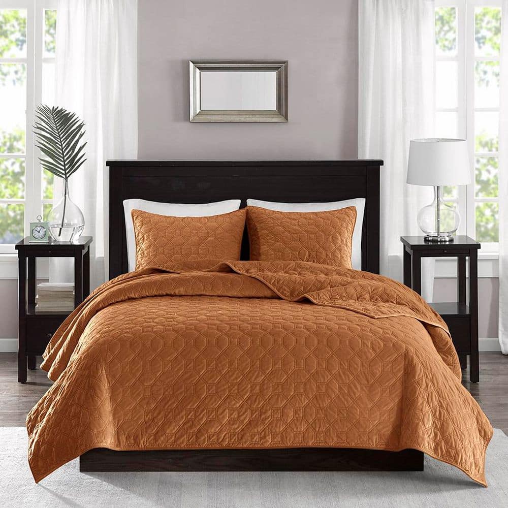Madison Park Emery 3-Piece Rust Polyester Full/Queen Quilt Set MP13 ...