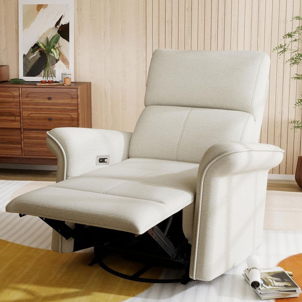 Merax Beige Gray Snowflake Velvet Fabric 270° Power Rocking Swivel ...