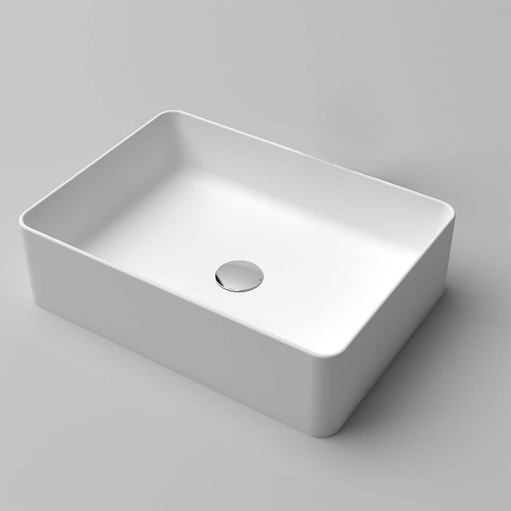 CASAINC 19. 69 in. Solid Surface Vessel Bathroom Sink Basin in Matte White CA-W3034876 - The ...