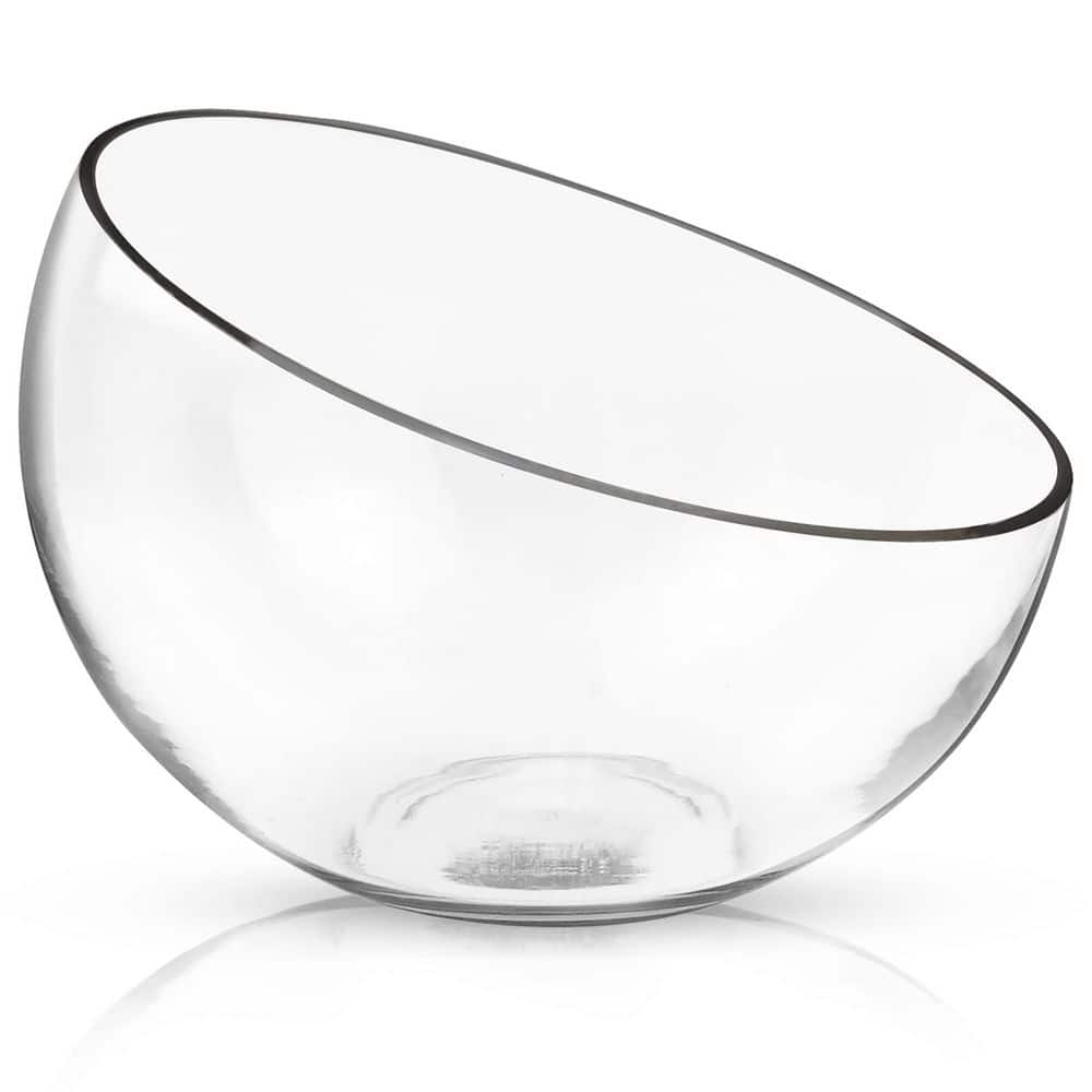 A clear glass decorative bowl with a slanted bubble design for ...